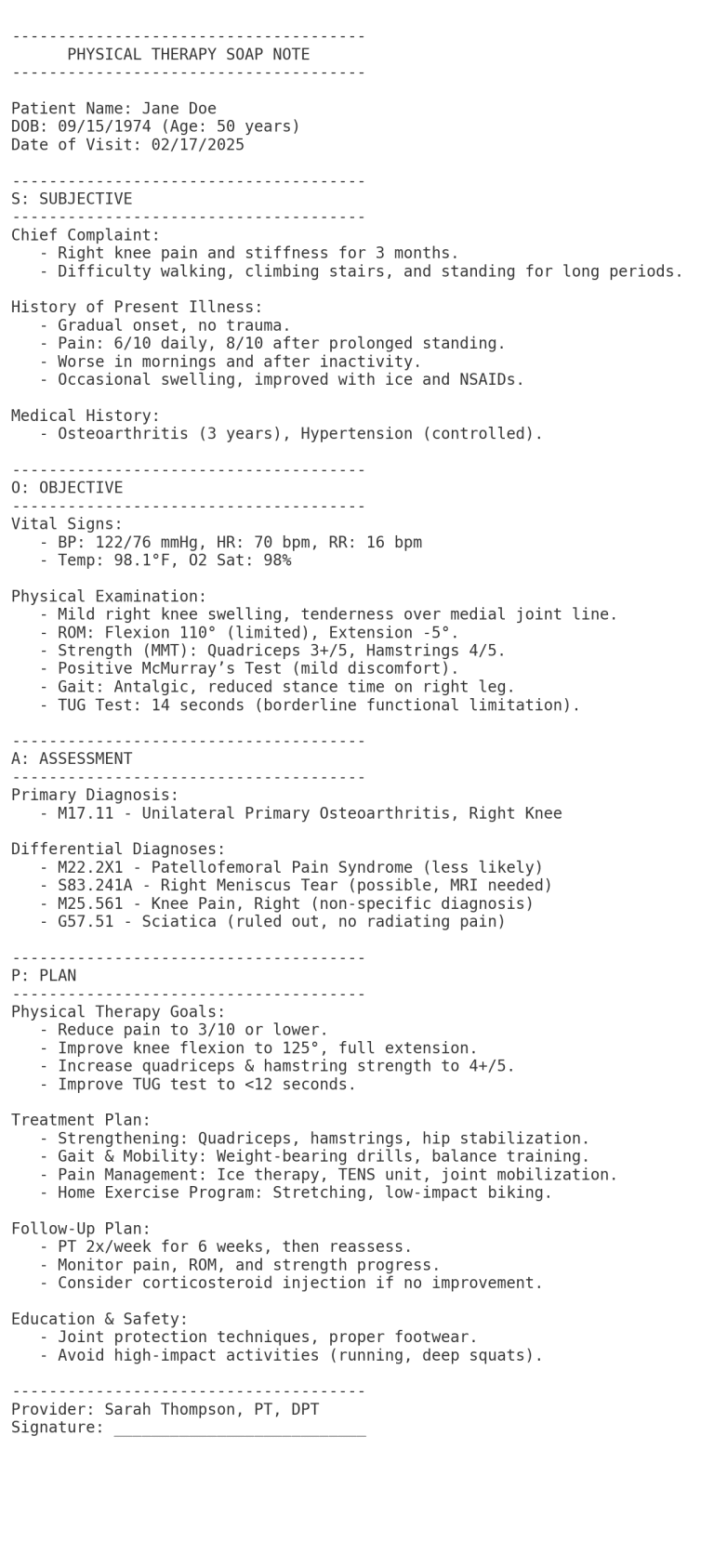 Physical Therapy SOAP Note example - Best 3 - StudyingNurse