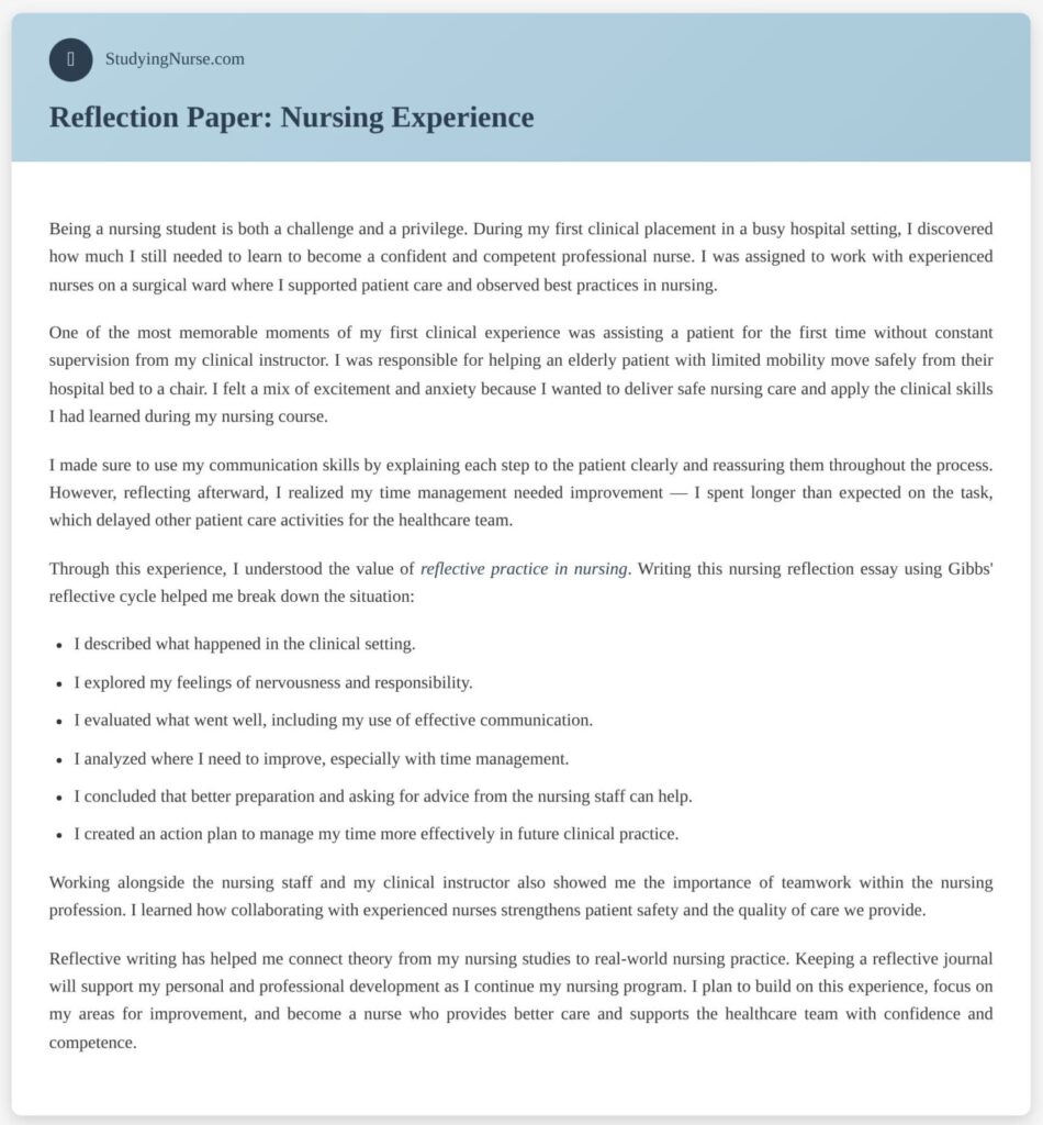 Nurse Reflection Examples: Student Nurse Placement Reflection